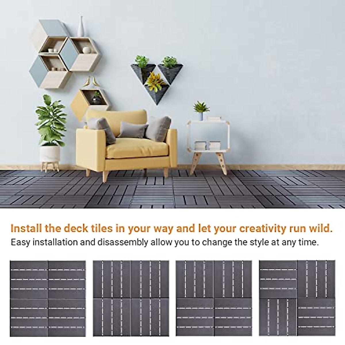 LYMJARD Interlocking Deck Tiles, 27 Pack Plastic Outdoor Flooring, 12"x12" Weatherproof Patio Tiles for Outside Balcony Garden Poolside Pathway Brownish Grey