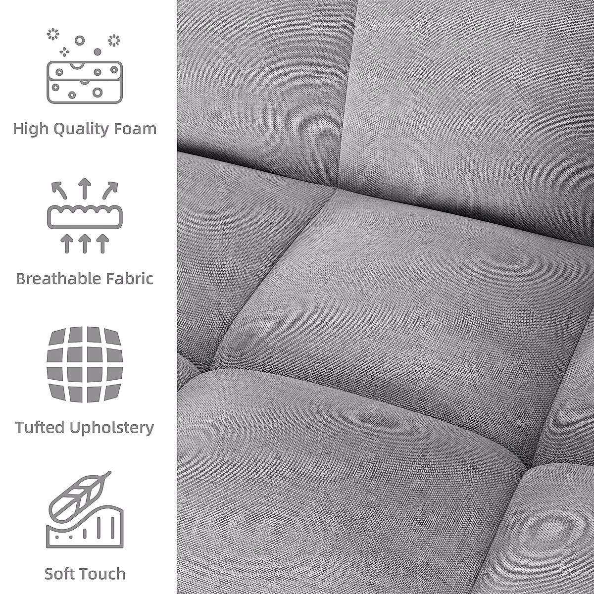 Assile 78" W Futon Couch Sofa with Heavy Duty Foundation and Thicken Wood Leg - Easy Assembly and Stylish Sofa Bed for Living Room and Bedroom in Light Grey