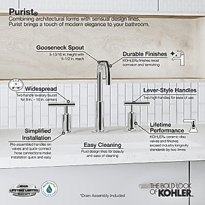 KOHLER Purist K-14406-4-BN Widespread Bathroom Sink Faucet with Metal Drain Assembly in Brushed Nickel