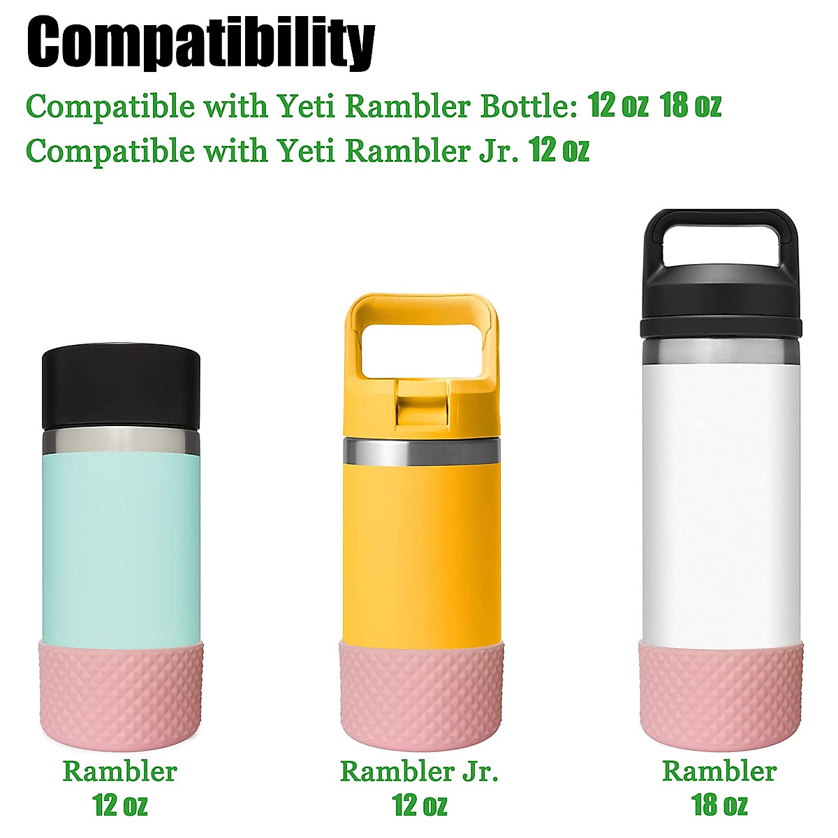Acemoo Safer Silicone Boot Sleeve for YETI Rambler 12 oz 18 oz and Rambler Jr 12 oz, Anti-Slip, Less Noise, Diamond Embossed Boot for YETI Rambler Bottle - Dishwasher Safe