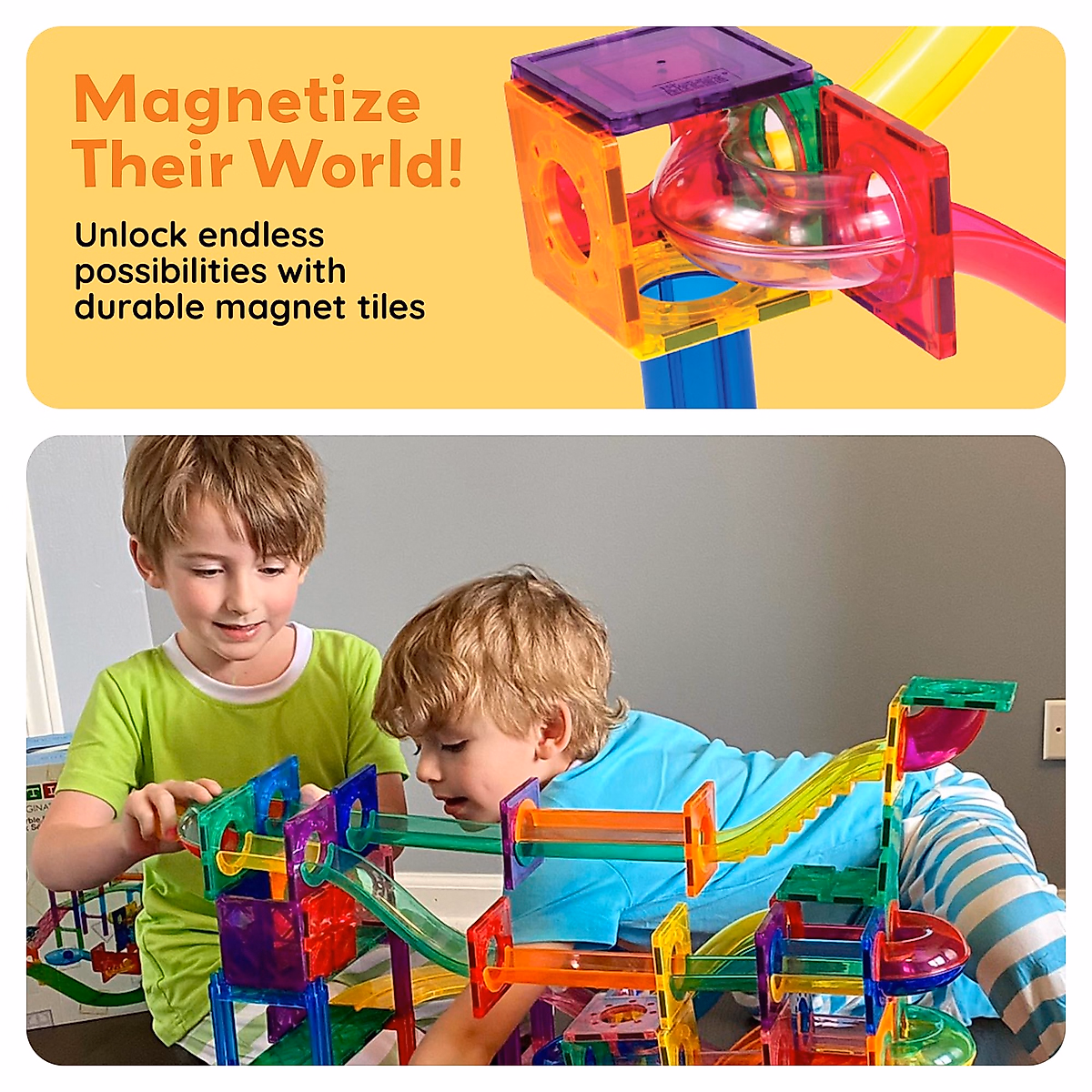 PicassoTiles Magnetic Marble Run Marbles for Kids Race Track Toy Set Marble Maze Sensory Toys for Toddlers STEM Educational Magnet Building Blocks Construction Building Tiles Boys Girls 3+