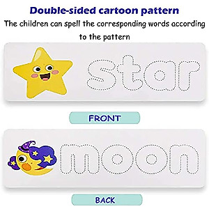 Wooden Toddler See and Spelling Learning Toy Matching Alphabet Word Game with 56 Different Words on 28 Two-Sided Cognitive Cards Letter Jigsaw Puzzle Toys for Kid’s Montessori Preschool Education