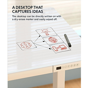 FLEXISPOT Electric Glass Standing Desk with Drawer Desktop & Adjustable Frame Quick Install w/USB Charge Ports, Child Lock (White, Glass)