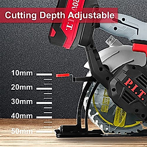 P.I.T. 20V 6-1/2 inch Cordless Circular Saw with 4.0Ah Lithium-Ion Battery and 24T 40T Circular Saw Blade, Max Cutting Depth 2-1/16”(90°), 1-7/16”(45°)