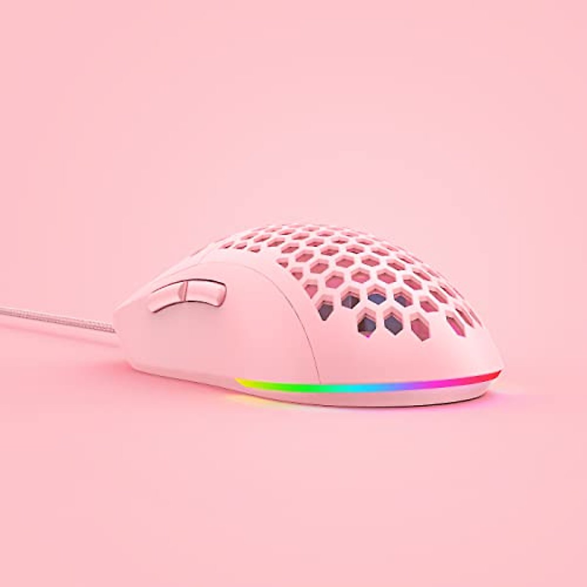 TMKB Falcon M1SE Ultralight Honeycomb Gaming Mouse, High-Precision 12800DPI Optical Sensor, 6 Programmable Buttons, Customizable RGB, Drag-Free Paracord, Ergonomic Wired Gaming Mouse - Matte Pink