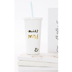 Kate Spade New York Bridal Insulated Tumbler with Reusable Straw, 20 Ounces, Miss to Mrs. (White)