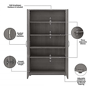 Bush Business Furniture Universal Closet Tall Clothing Storage Cabinet with Doors and Shelves, Platinum Gray