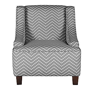 HomePop Youth Upholstered Swoop Arm Accent Chair, Grey and White Chevron