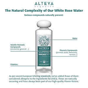 Alteya Organics White Rose Water USDA Certified Organic Facial Toner, 8.5 Fl Oz/250mL Pure Bulgarian Rosa Alba Flower Water,Award-Winning Moisturizer BPA-Free Bottle with Reducer