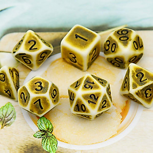 Haxtec Ancient Bone DND Dice Set 7PCS Yellow Polyhedral Dice for Dungeons and Dragons Pathfinder RPG