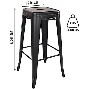 Elevon 30 Inches Metal Bar Stools High Backless Stools Indoor Outdoor Stackable Kitchen Stools, Black, Set of 4