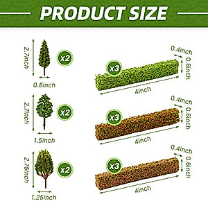 HOKPA 9Pcs Miniature Shrub Strips, 6Pcs Mixed Miniature Model Trees, Static Scenery Models for Architecture Building Railway Train Models Diorama Fairy Garden Scenery Landscape