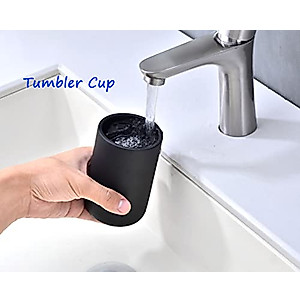 Rzoeox Bathroom Accessories Set Matte Black 5 Pcs, Resin Bathroom Sets Accessories Modern with Soap Dispenser, Cotton Swab Canister, Toothbrush Holder, Toothbrush Cup,Soap Dish (Matte Black)