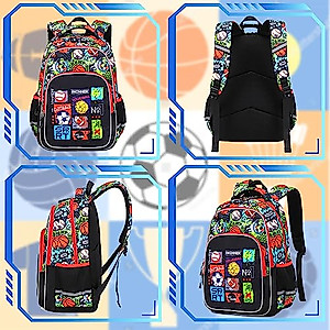 Dorlubel Lightweight Rugby Backpack for Boys School Bag with Insulated Lunch Tote & Pencil Case Preschool Kindergarten Elementary Book Bag Set(Black Rugby Set)