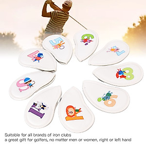 Golf Club Head Covers, Golf Driver Headcover Set 9Pcs 6.5x3.7 Inch PU Leather Golf Iron Head Covers Set with Cartoon Animal Embroidered (White)