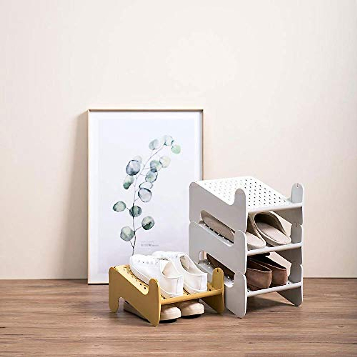 TAZSJG Stackable Shoe Storage Rack Nordic Simple Shoe Rack Home Plastic Shoe Cabinet Layered Finishing Racks (Color : B)