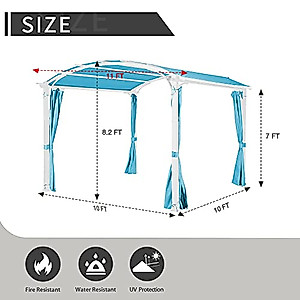 Meetleisure 11’ x 11’ Outdoor Pergola, Pergola Canopy for Patio, Arched Roof Metal Pergola with Full Coverage Sun Shade Canopy & Aqua Blue Sidewalls