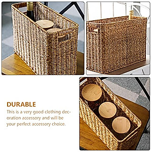 PATKAW Toilet Paper Baskets Farmhouse Wicker File Basket Magazine Holder Woven Storage Basket Rectangular Magazine Rack Desk Shelf for Home Office Living Room 38X15X26cm Magazine Storage Basket