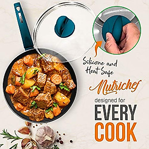 NutriChef Kitchenware Pots&Pans Stylish Cookware, Non-Stick Coating Inside&Outside+Heat Resistant Lacquer, Light Gray Inside and Green Outside(12-Piece Set), One Size, Teal