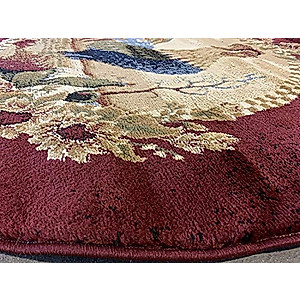 Carpet King Rooster Style Round Sunflower Country Area Rug 256,000 Point Area Rug Burgundy Blue Beige Black Bellagio Swirl Design M09AB (4 Feet X 4 Feet)