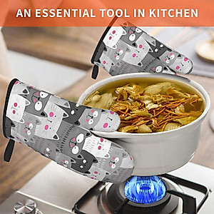 Ouqiuwa Hipster Cartoon Cute Cat Kitten Gray Oven Mitt/Glove for Easy Gripping Set of 2 Kitchen Accessories