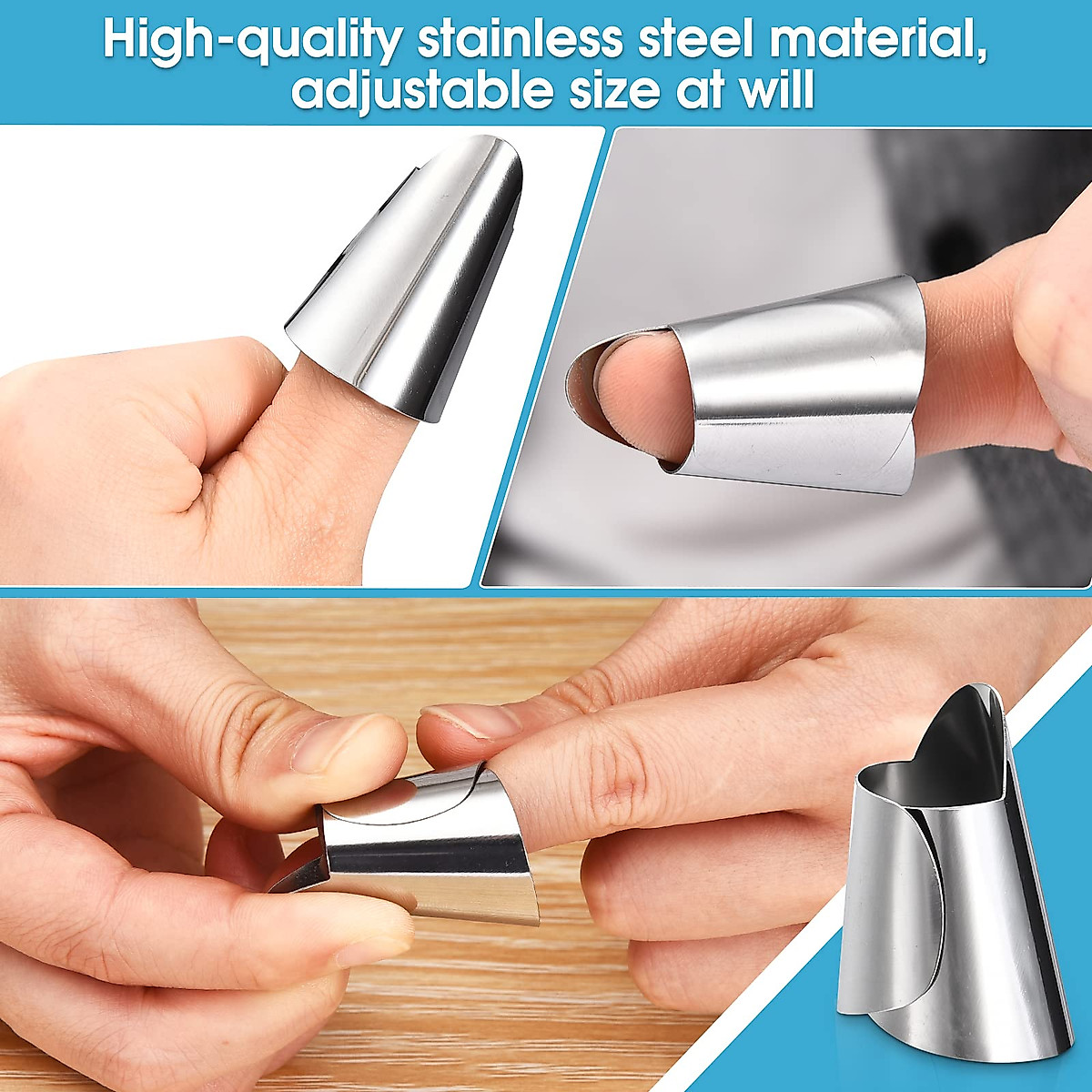 VYH Multifunctional Stainless Steel Finger Protector, Stainless Steel Cutting Protector, Multifunctional Tool For Peeling Beans, Chestnuts And Nuts, Adjustable Size Nail Protector. (10 Pieces)