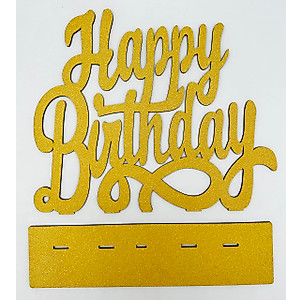 Happy Birthday Wood Sign Wall Decor Wooden Table Sign Centerpiece Birthday Party Decoration Supplies - 4 PCS (Gold/Glitter)