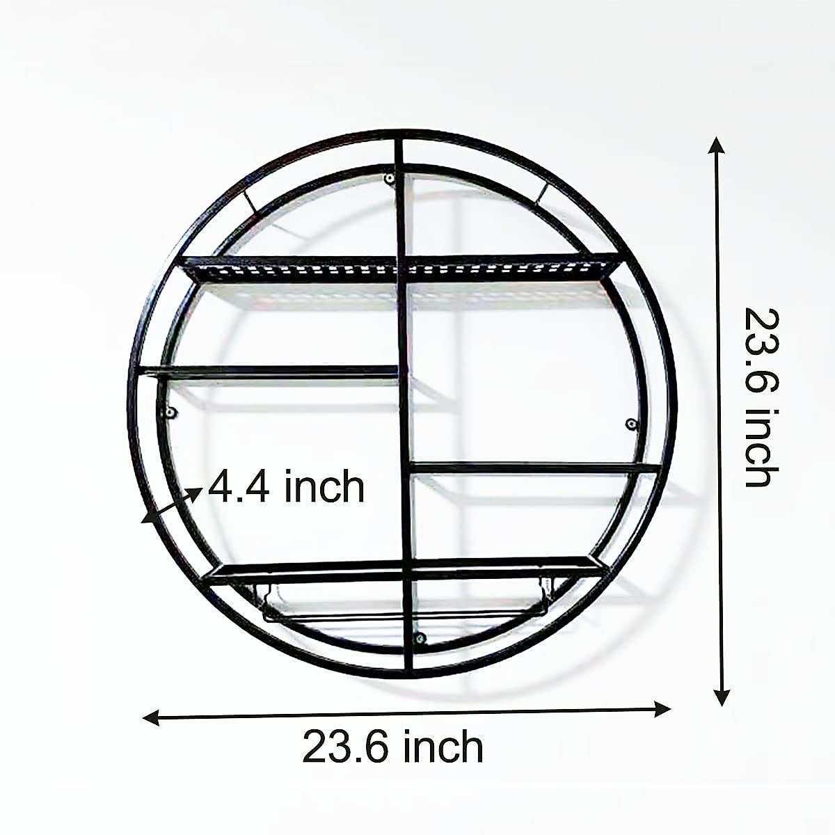 Wall Mounted Wine Rack, Elegant Black Metal Round Wine Glass Holder for Home Bar and Kitchen Décor - Space-Saving Wine Bottle Organizer and Glass Shelf for Parties and Entertaining - 23.6 Inches