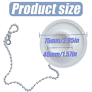 2Pcs Tub Stopper, Rubber Bathtub Stoppers Drain Plug with Stainless Steel Beaded Chain, Bathroom Plug Fit for 1.5" to 2" Kitchen Sink, Bathroom Bath tub, White