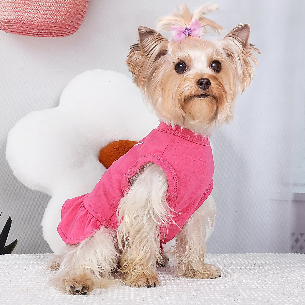 Dog Dresses for Small Dogs Girl, Cute Dog Clothes I Love My Mom/Dad Pink Dog Dress Breathable Pet Spring Summer Clothes Puppy Cat Outfits for Valentines Day