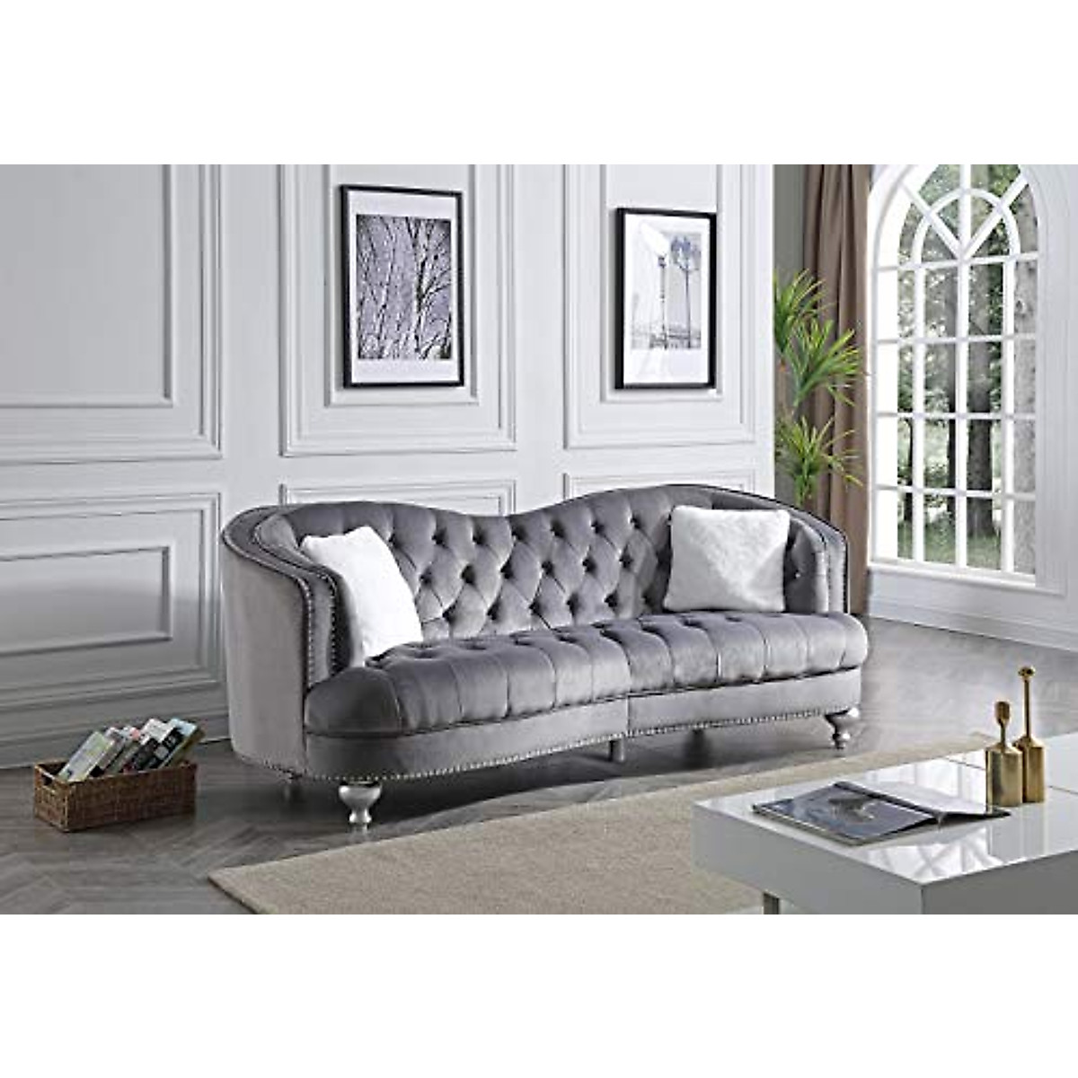 Glory Furniture Jewel Sofa, Gray. Living Room Furniture 35" H x 90" W x 37" D