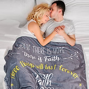 Gifts for Women & Men, Positive Energy Gifts for Mom, Sister, Friend, Perfect Religious Gifts for Mom, Birthday Gifts - Faith, Hope & Love Sherpa Throw Blanket Gifts