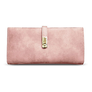 AOXONEL Womens Slim Wallet RFID Ladies Wallets Long Bifold Thin Skinny,Magnetic Closure (Pink)