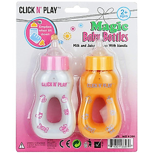 Click N' Play Magic Toy Set, Play Baby Bottles with Disappearing Milk & Juice, Doll Accessories for Kids & Toddlers, Great Gift for Little Girls Ages 2-4