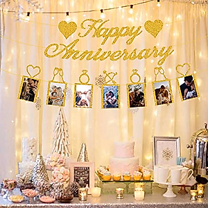 Happy Anniversary Party Decorations - Happy Anniversary Banner and Photo Banner for Wedding Anniversary Party decor