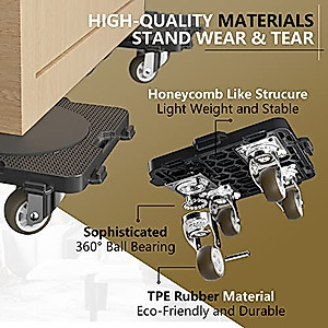 Furniture Movers with Wheels & Lifter Kit by ONEON, 1 1/4" Gentle Wheels Made of TPE, 500 LB Max Load Capacity, Furniture Dolly for Moving Heavy Furniture Tool Set (Spliceable Square)