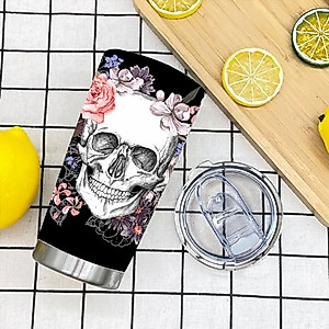 Skull Flower Gifts 20 oz Tumbler Cup with Lid, Vacuum Insulated Tumblers Mug for Birthday Festival Gifts for Men Women