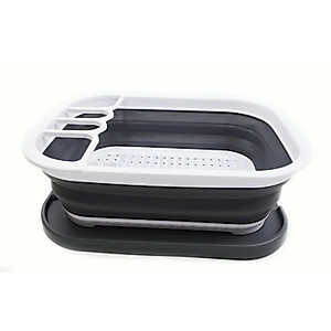 SAMMART 12L (3.17 Gallon) Collapsible Dish Drainer with Tray - Foldable Drying Rack Set - Portable Dinnerware Organizer - Space Saving Kitchen Storage Tray (1, White/Dark Grey)