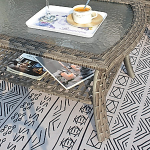 XIZZI 4 Pieces Outdoor Wicker Patio Furniture Set, All Weather Rattan High Back Loveseat with Cushions, Coffee Table and Armchairs, Modern Garden or Backyard Lounge Set (Grey Rattan-Grey Cushion)