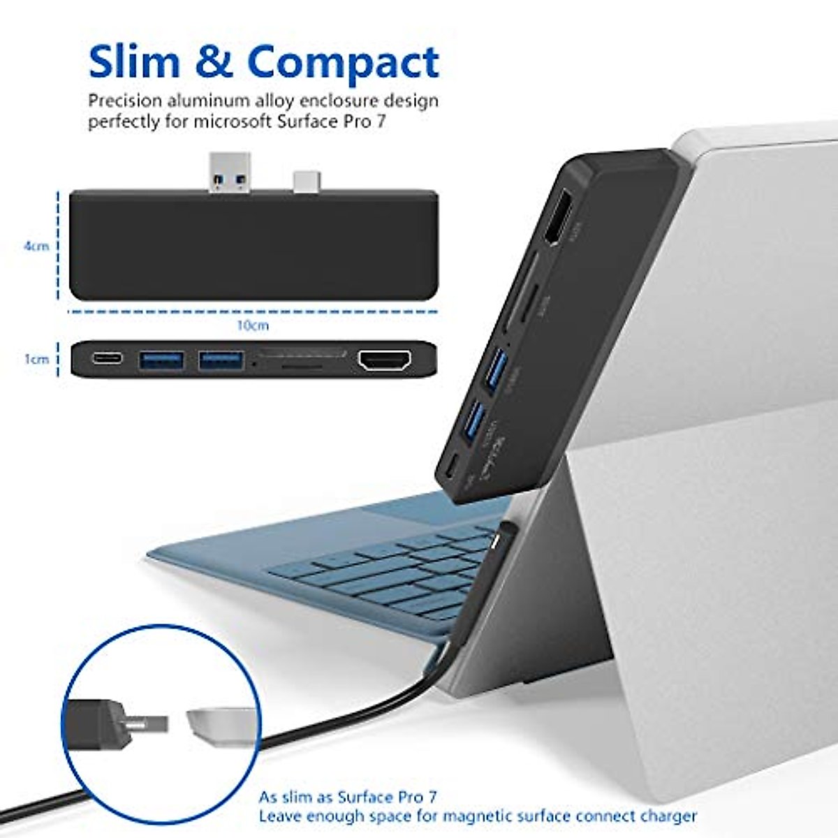 Microsoft Docking Station,6-in-2 USB C Surface Pro 7 Hub with 4K HDMI Adapter+ USB C Port（Audio & Data）+2 USB 3.0 Port +SD/TF Card Reader,Converter Combo Adaptor for Surface Pro 7