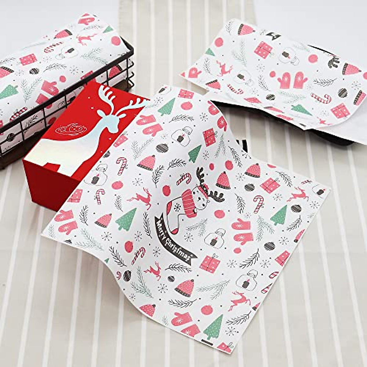 100 pcs Christmas Food Paper Sheets, Sandwich Wrapping Greaseproof Paper Sheets, Bread/Rolls Deli Paper Liners, Baskets Lining Wrappers for Fish & Chips or Burger & Fries (12"x12")