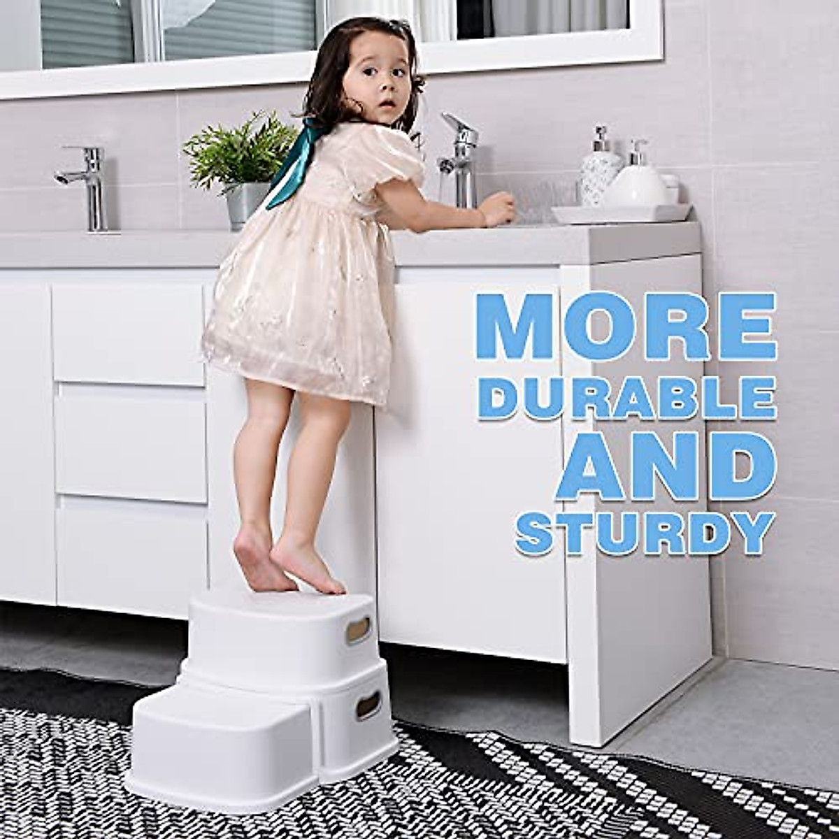 Glamore 2 Step Stool for Kids, Toddler Step Stool, Kids Step Stool for Bathroom Sink, Potty Training, Toilet Stool, Slip Resistant, Dual Height 4.5"- 9.4", Dual Width 5"- 6", White 1 Pack