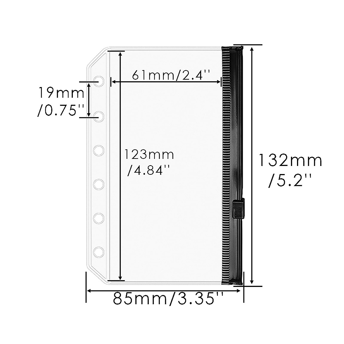 Mogoostry A7 Zipper Pockets 12PCS 6 Holes Binder Pockets Black Zipper Cash Envelopes Pocket A7 Loose-Leaf Zipper Binder Pouch Bag for 6-Ring Journal Budget Folder