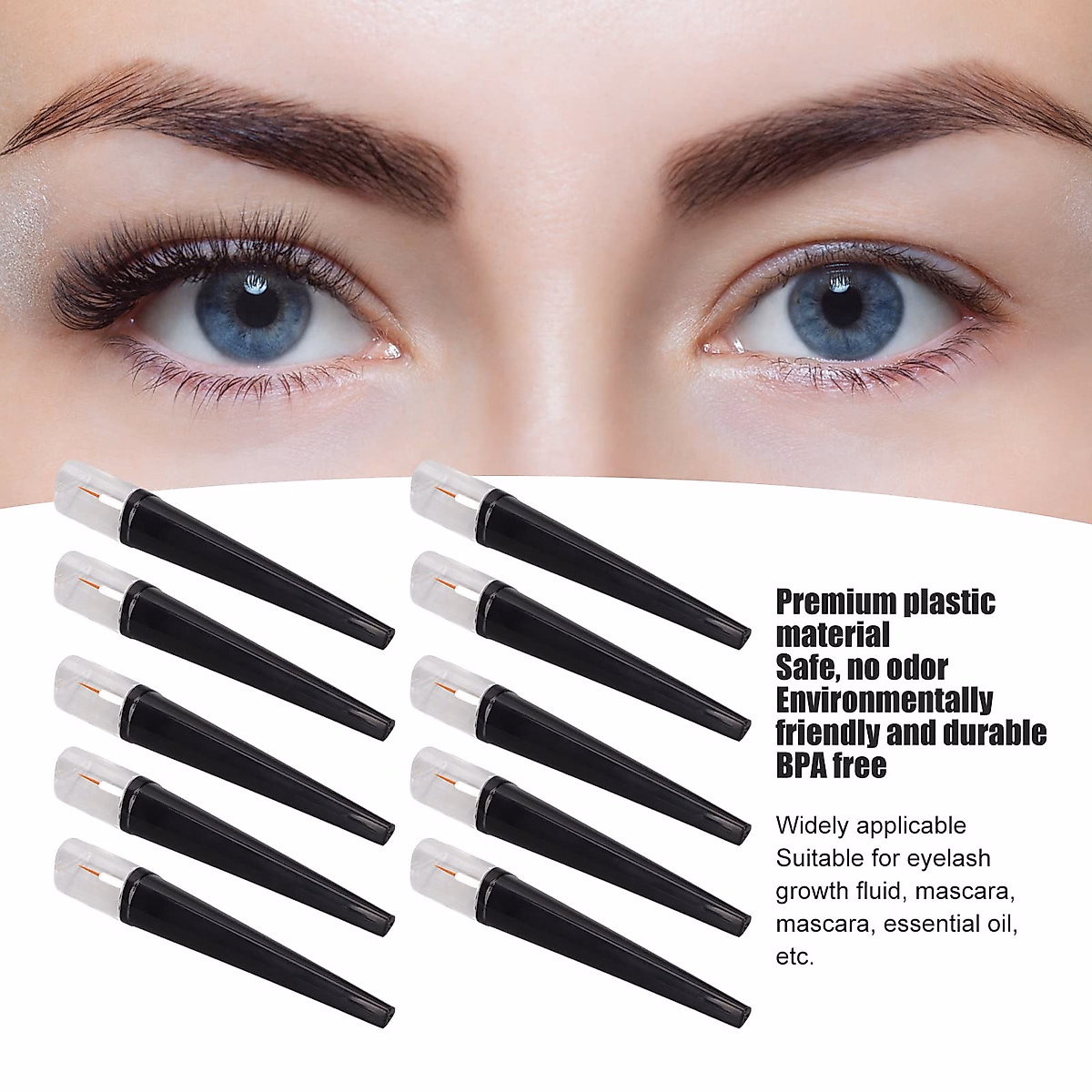 Liquid Bottle, 10pcs Eyelash Growth Liquid Bottle, Refillable Transparent Empty Eyeliner Tubes with Black Cover for Cosmetic 5ml