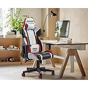 Homall Gaming Chair Racing Style High-Back PU Leather Office Chair Computer Desk Chair Executive and Ergonomic Swivel Chair with Headrest and Lumbar Support (White/Red)