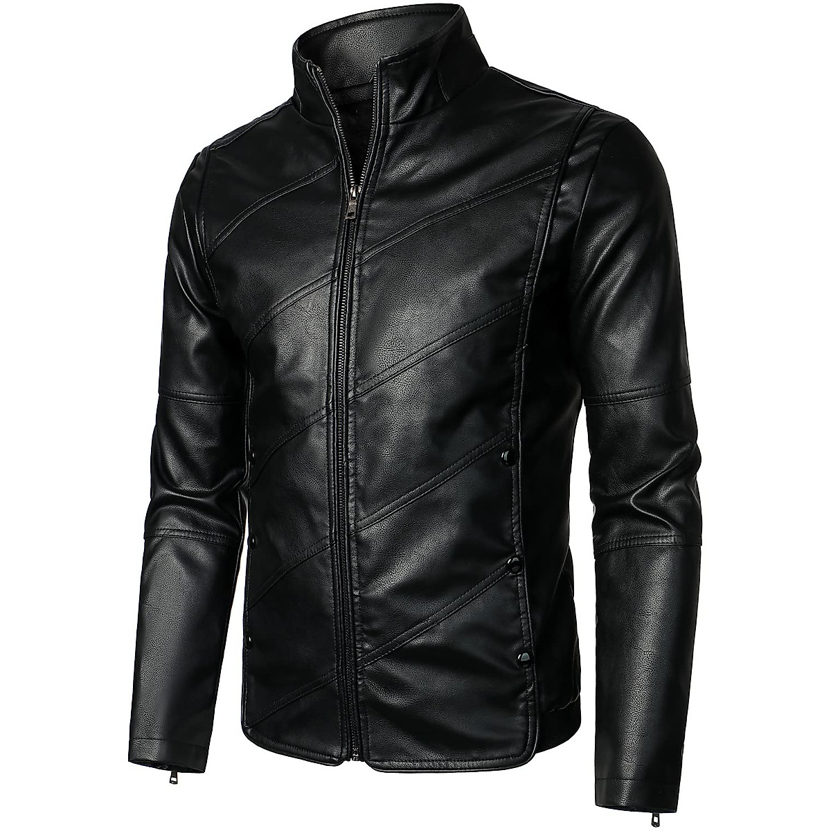 HOOD CREW Mens Faux Leather Jacket Lightweight Fashion Motorcycle Leather Jackets Coat Black 3XL