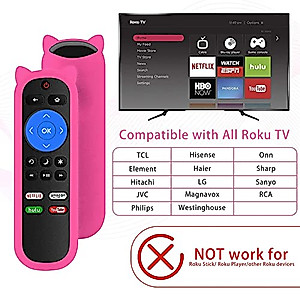 Remote for All Roku TV Remote for Element Hisense Onn TCL Haier Sharp Hitachi LG Sanyo JVC Magnavox RCA Philips Westinghouse Roku Built-in Smart TV with Glow Remote Case Cover - Pink
