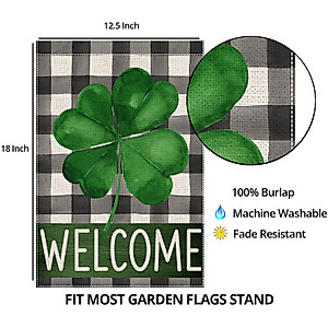 EKOREST St Patrick's Day Garden Flag 12x18 Inch Vertical Double Sided Buffalo Plaid St. Patricks Welcome Shamrock Small Yard Flag for Farmhouse Holiday Spring Outside Outdoor Decoration