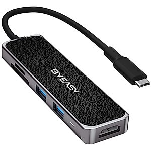 USB C Hub, BYEASY Zinc Alloy USB C Adapter Hub, with 4K HDMI Output, SD and microSD Card Reader, 2 USB 3.0 Ports for MacBook Pro 2019/2018/2017, iPad Pro 2019/2018, Pixelbook, XPS (UC-197)