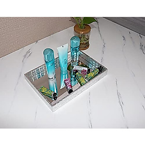 MCBZ Coffee Table Decorative Mirror Tray, Dresser Perfume Cosmetics Storage Tray, Bathroom Toiletries Storage, Jewelry Tray (Silver)